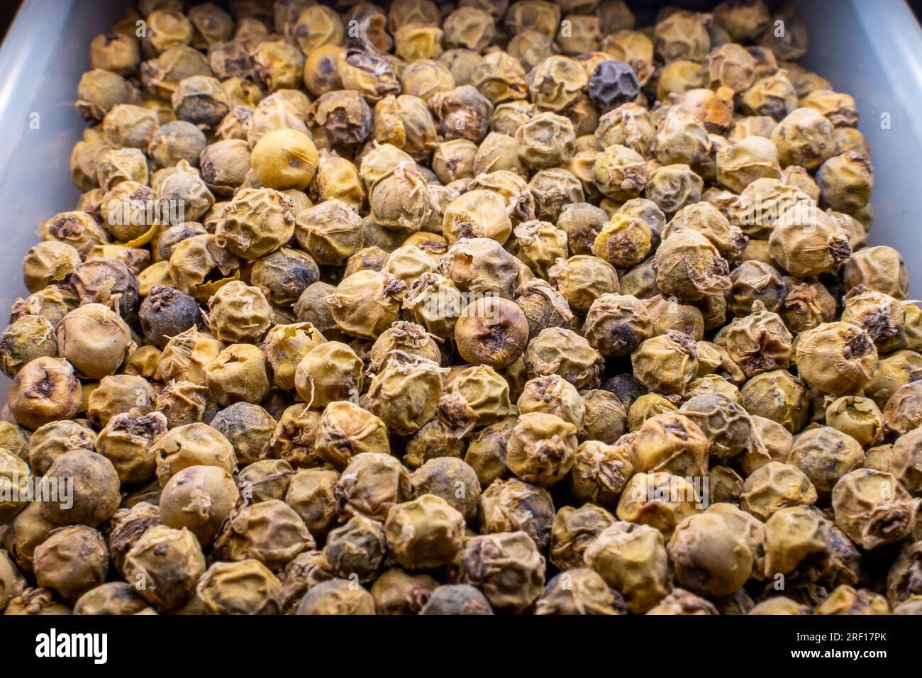 Dried black pepper in a food container close-up Stock Photo - Alamy