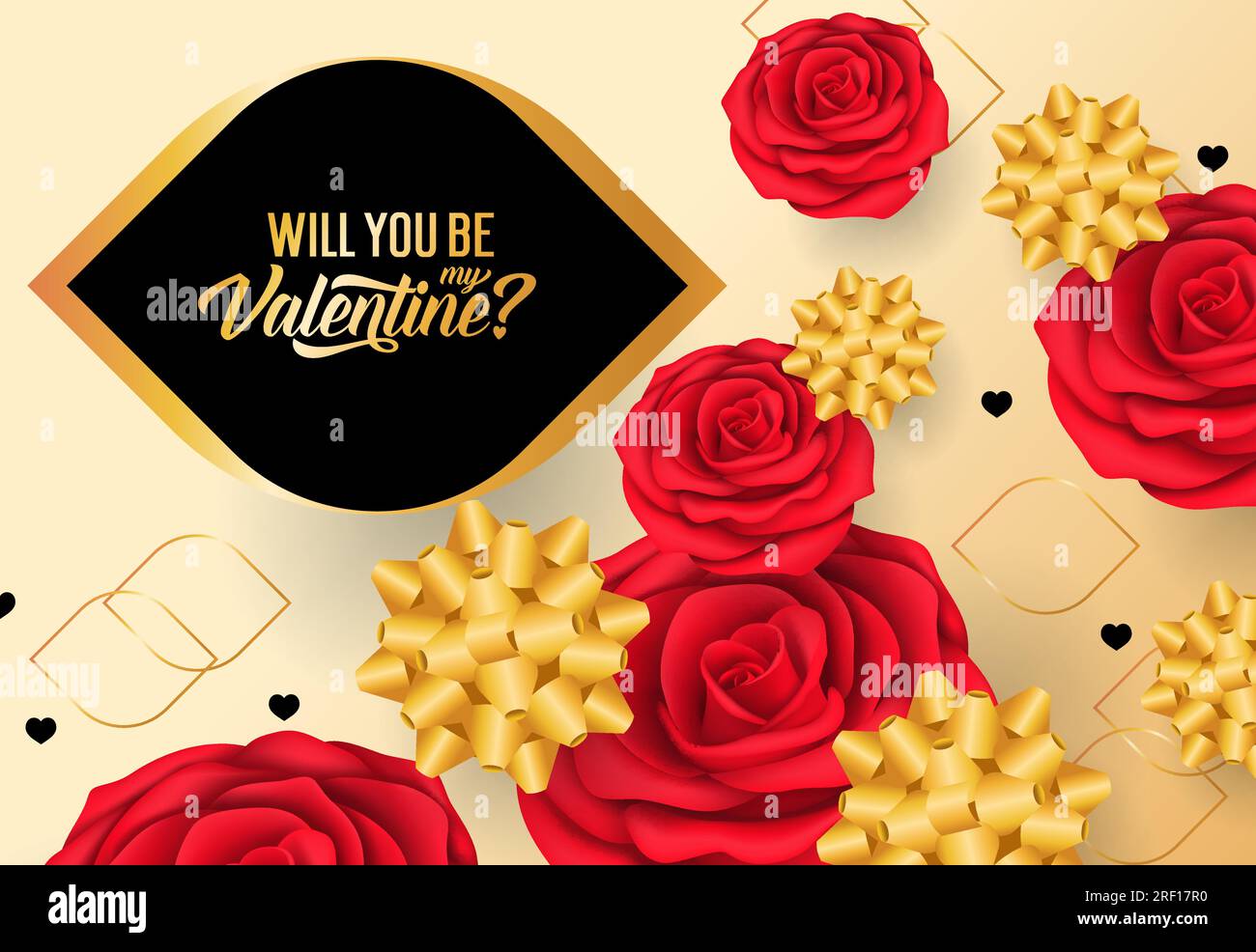 Will you be my Valentine lettering with red roses and bows Stock Vector ...