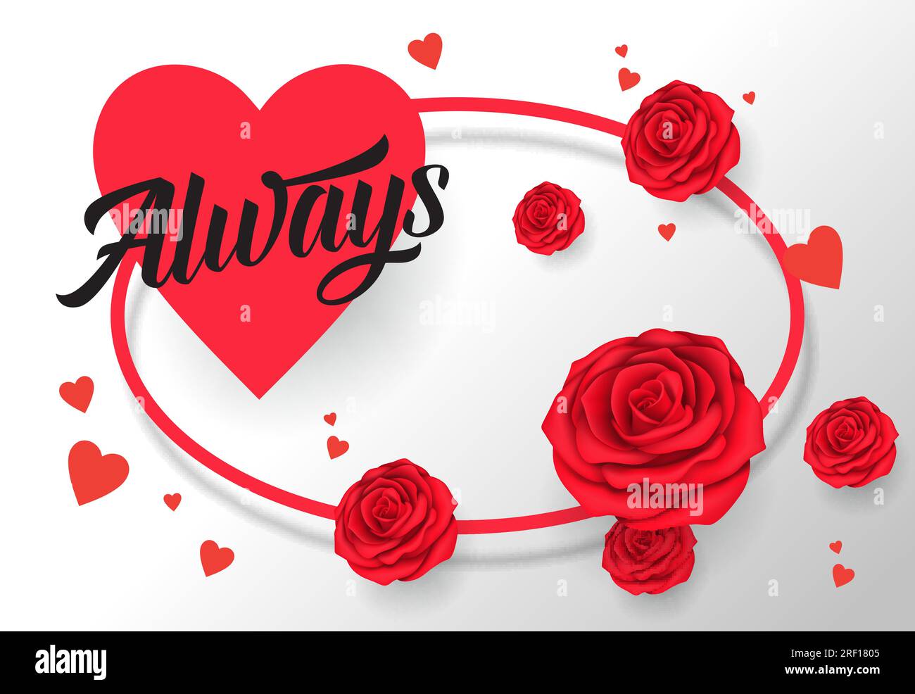 Always lettering in oval frame with heart and roses Stock Vector Image ...