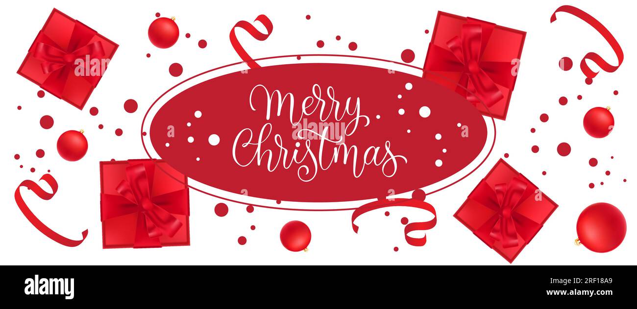 Merry Christmas lettering in oval frame with gift boxes Stock Vector ...