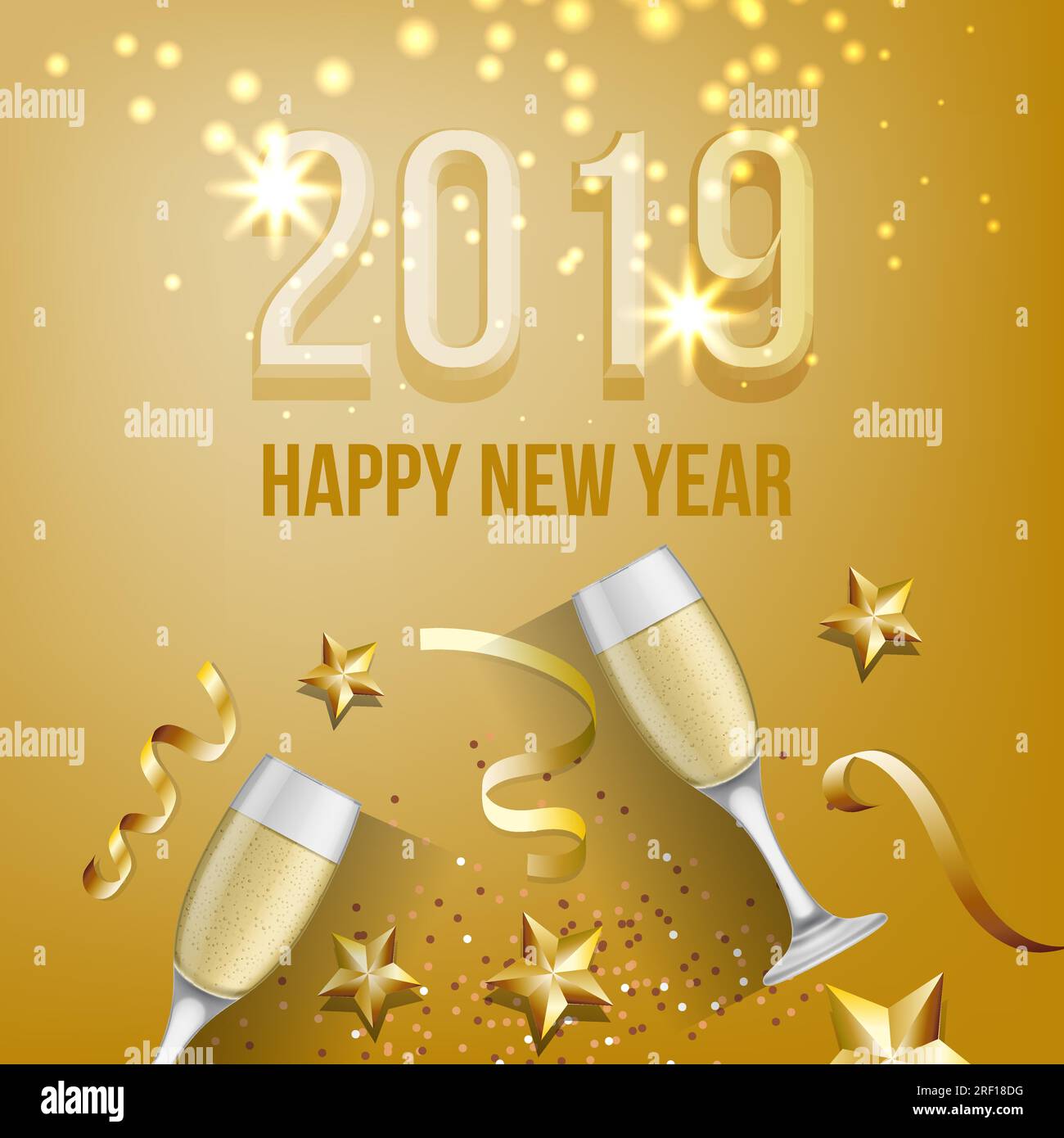Twenty Nineteen New year card design. Champagne flutes Stock Vector ...