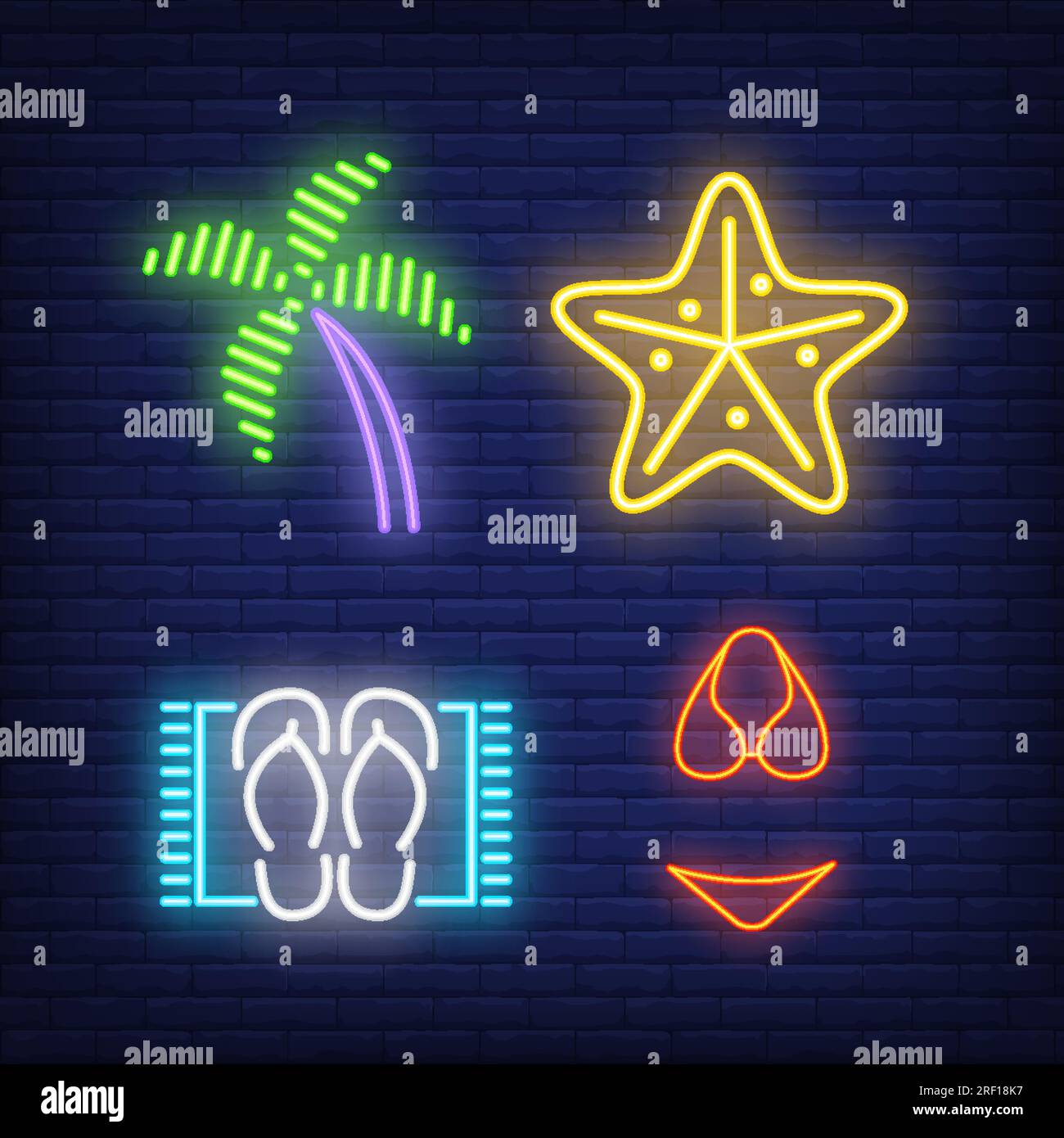 Tropical beach neon sign set. Palm, starfish Stock Vector Image & Art ...