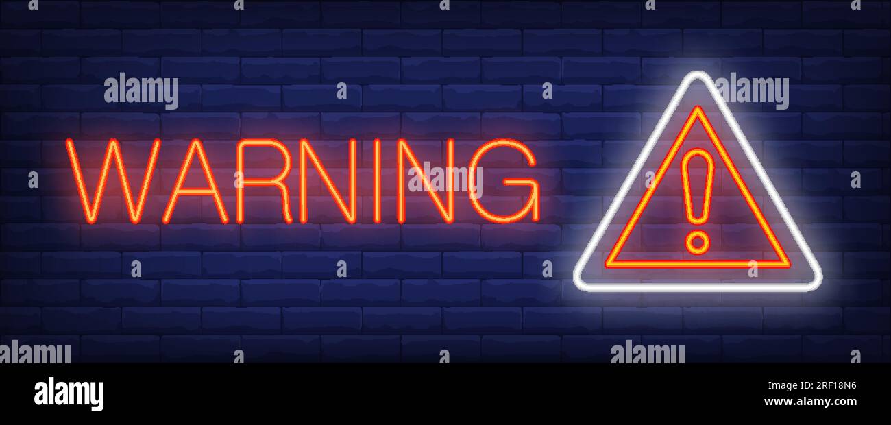Warning neon text and triangle sign with exclamation mark Stock Vector ...