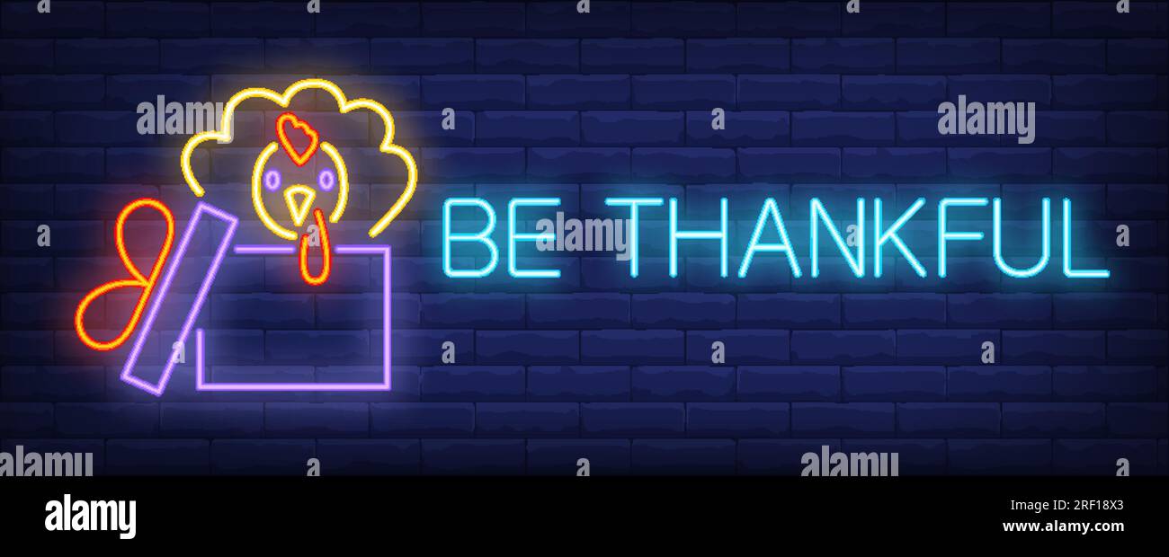 Be thankful neon text with turkey in gift box Stock Vector Image & Art ...