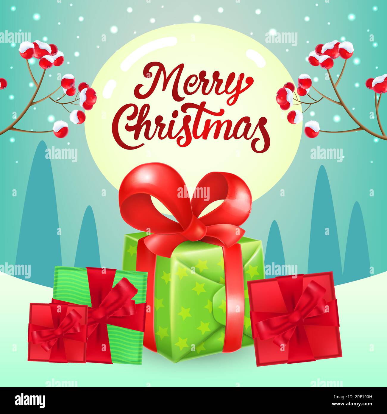 Christmas poster design. Pile of gifts with red ribbons Stock Vector ...