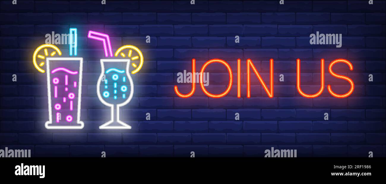 Join us neon text with exotic cocktails Stock Vector Image & Art - Alamy