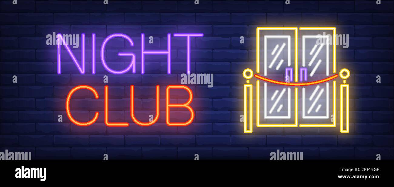 Night club neon text and doors with red rope Stock Vector Image & Art ...
