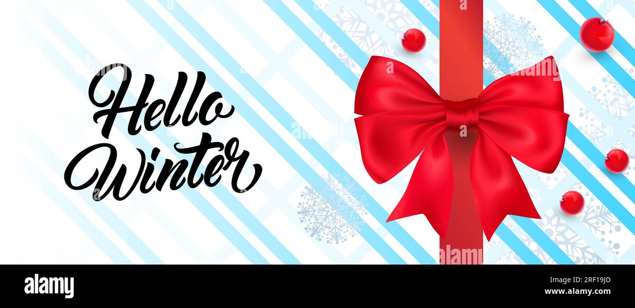 Hello winter poster design with red ribbon Stock Vector Image & Art - Alamy