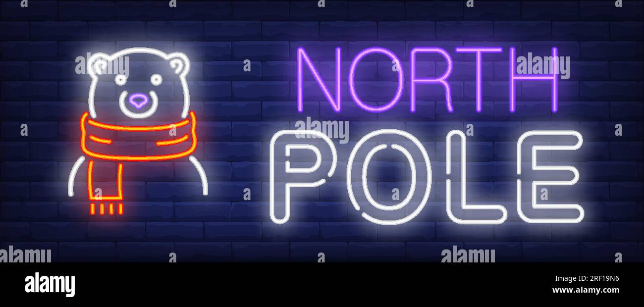 North pole neon text with bear in scarf Stock Vector Image & Art - Alamy