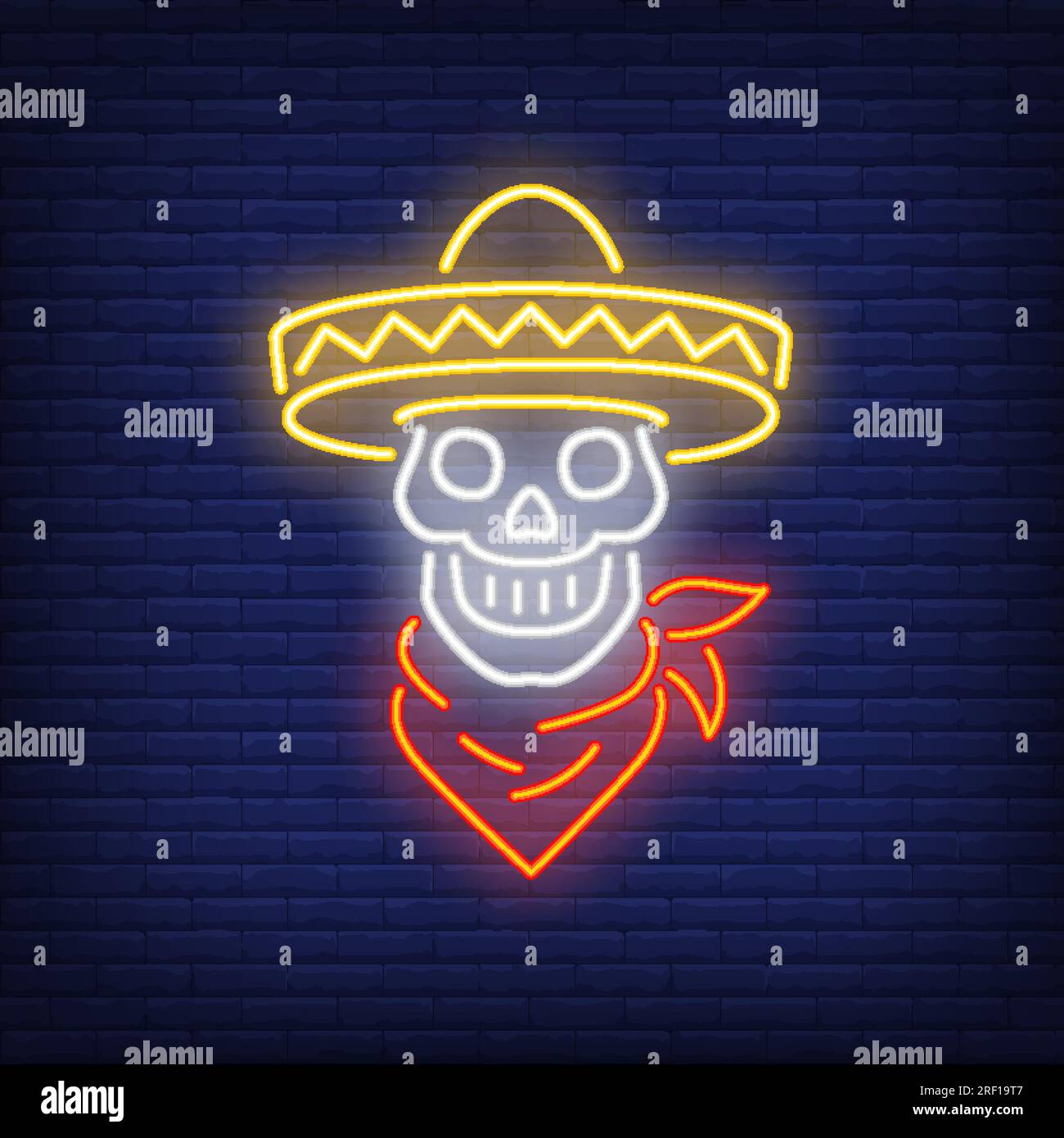 Skull in sombrero with neck scarf neon sign Stock Vector Image & Art ...