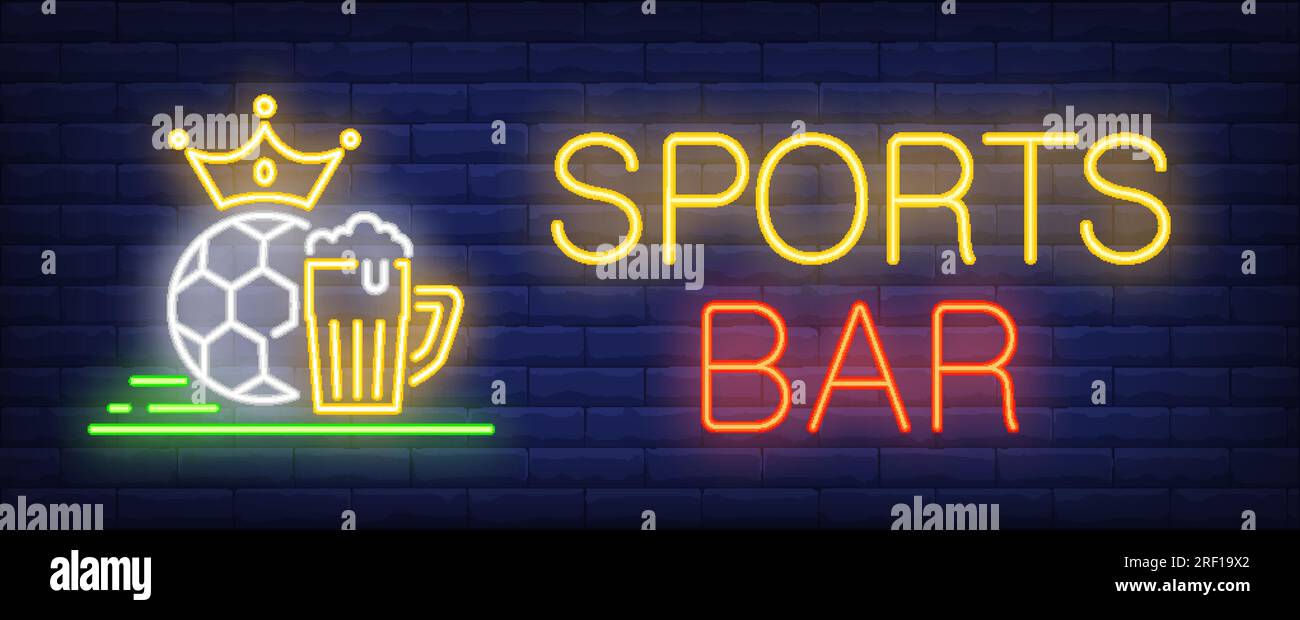 Sports bar neon text with beer mug and football in crown Stock Vector ...
