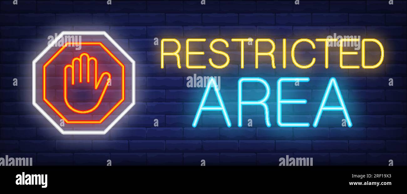 Restricted area neon text with palm in octagon sign Stock Vector Image ...