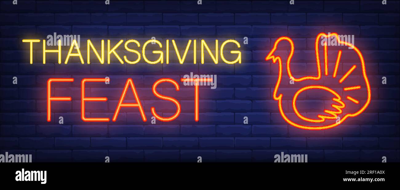 Thanksgiving feast neon text with turkey Stock Vector Image & Art - Alamy