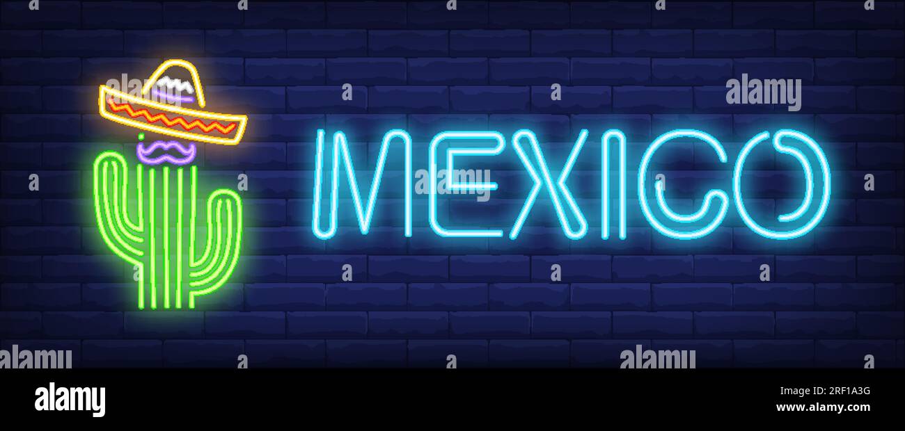 Mexico neon text with sombrero on cactus Stock Vector Image & Art - Alamy