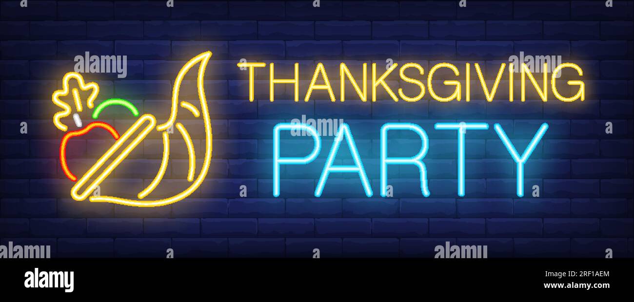 Thanksgiving party neon text with vegetables Stock Vector Image & Art ...
