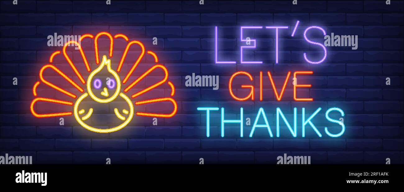 Lets give thanks neon text with turkey Stock Vector Image & Art - Alamy