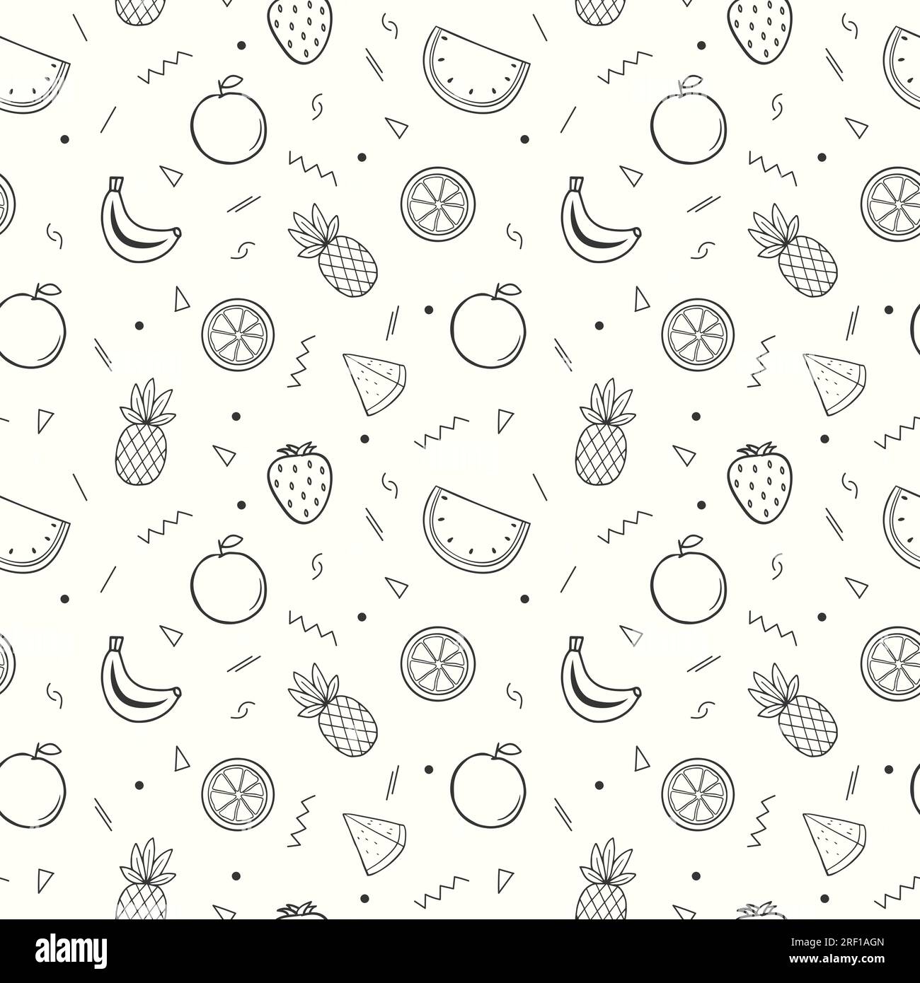 Hand drawn summer fruits pattern with tropical fruits and geometric ...