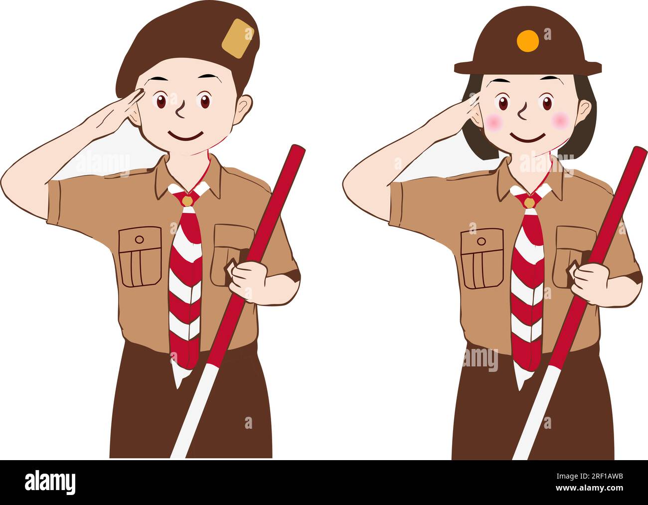 Cute Indonesian Pramuka Scout Who is being respectful Wearing Brown ...
