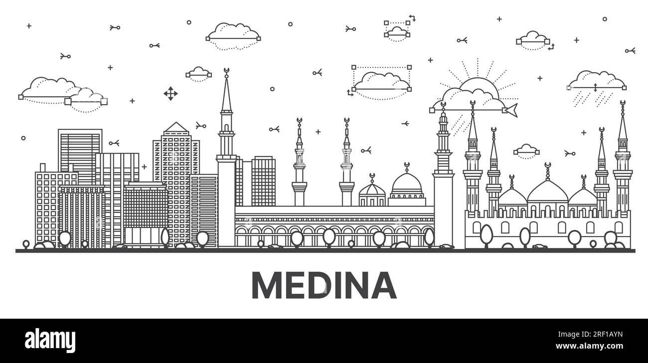 Outline Medina Saudi Arabia City Skyline with Modern and Historic ...