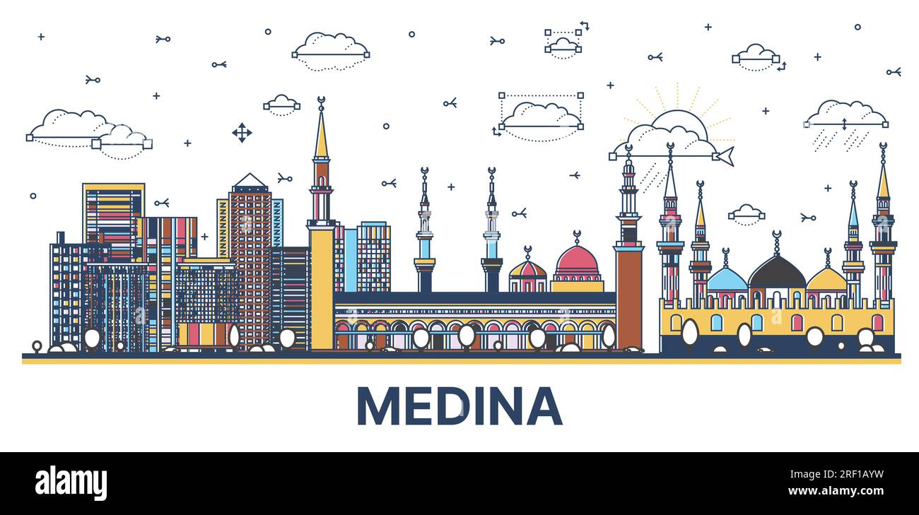 Outline Medina Saudi Arabia City Skyline with Colored Modern and ...