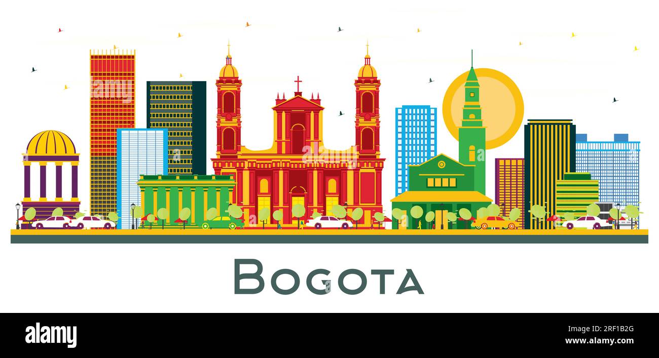 Bogota Colombia City Skyline with Color Buildings Isolated on White ...