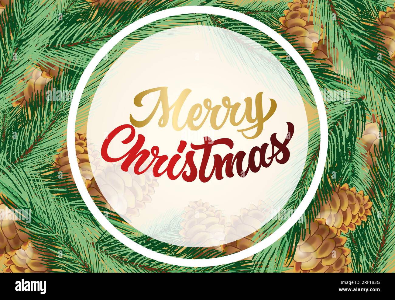 Merry Christmas with cones and fir tree banner design Stock Vector ...