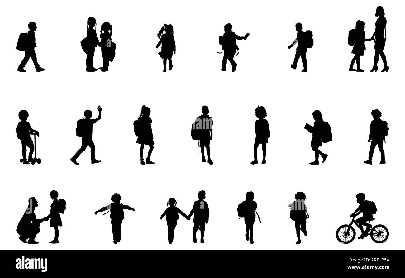 Back to school, boys and girls, kids going to school silhouette design ...