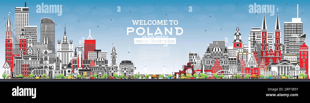 Poland City Skyline with Gray Buildings and Blue Sky. Vector ...
