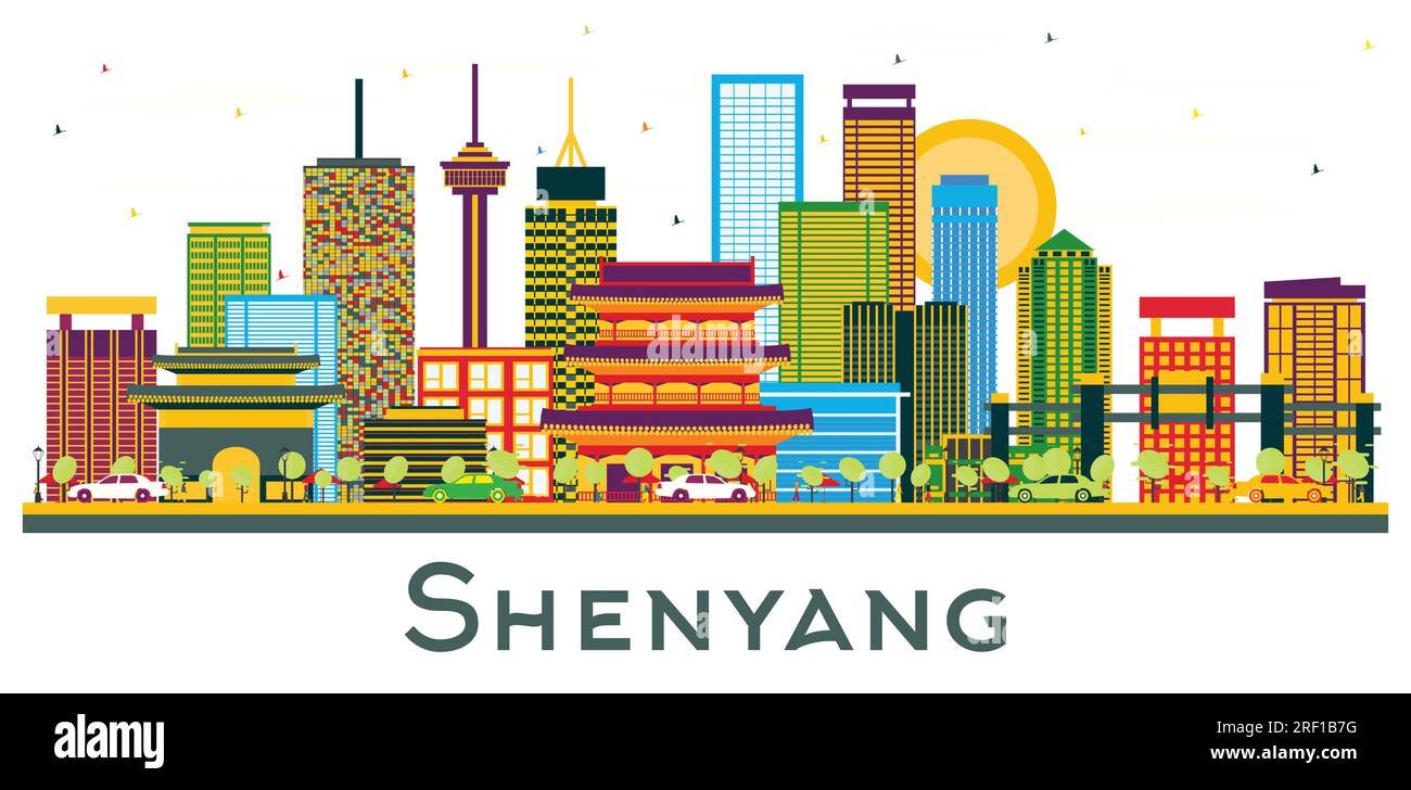 Shenyang China city skyline with Color Buildings isolated on white ...