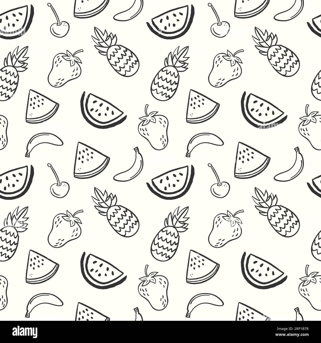 Hand drawn summer fruits pattern with watermelon strawberry and ...