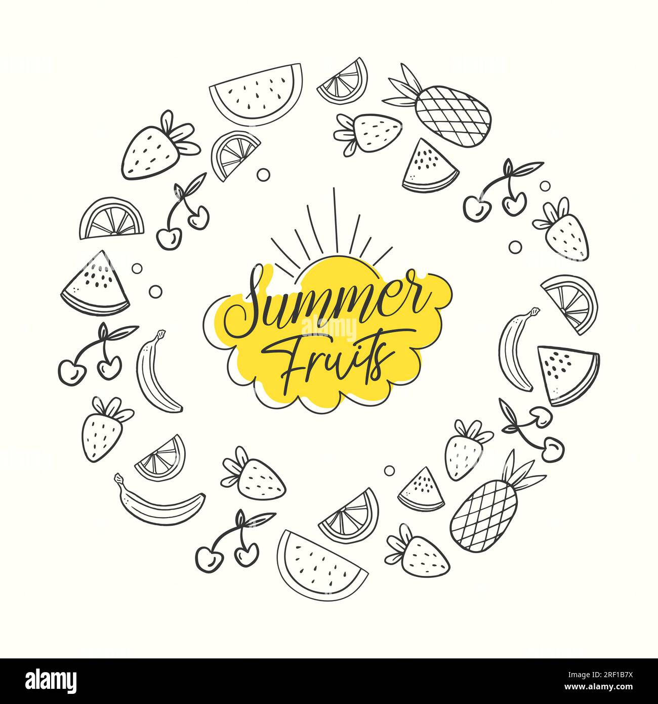 Summer fruits collection hand drawing hi-res stock photography and ...