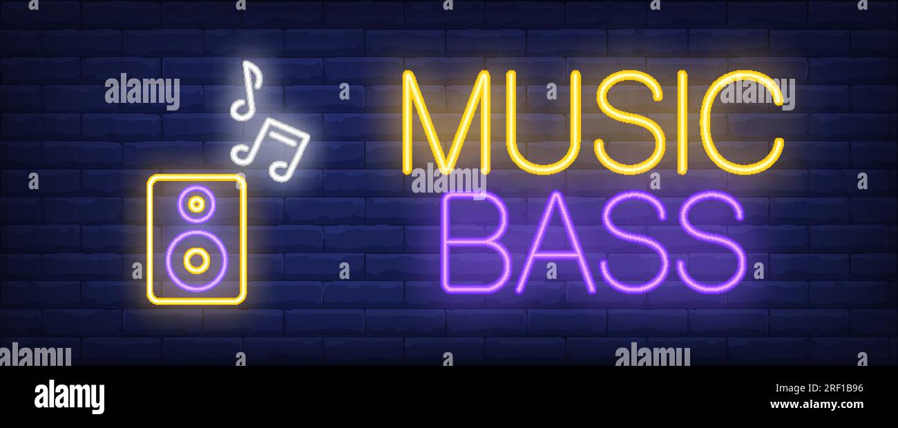 Music bass neon text and speaker with notes Stock Vector Image & Art ...