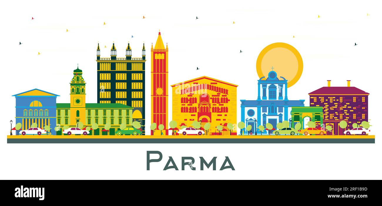 Parma Italy city Skyline with Color Buildings isolated on white. Vector ...
