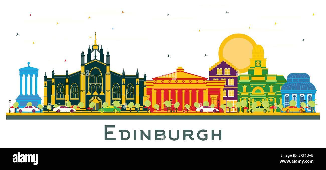 Edinburgh Scotland city skyline with color buildings isolated on white ...