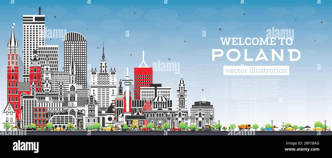 Poland City Skyline with Gray Buildings and Blue Sky. Vector ...