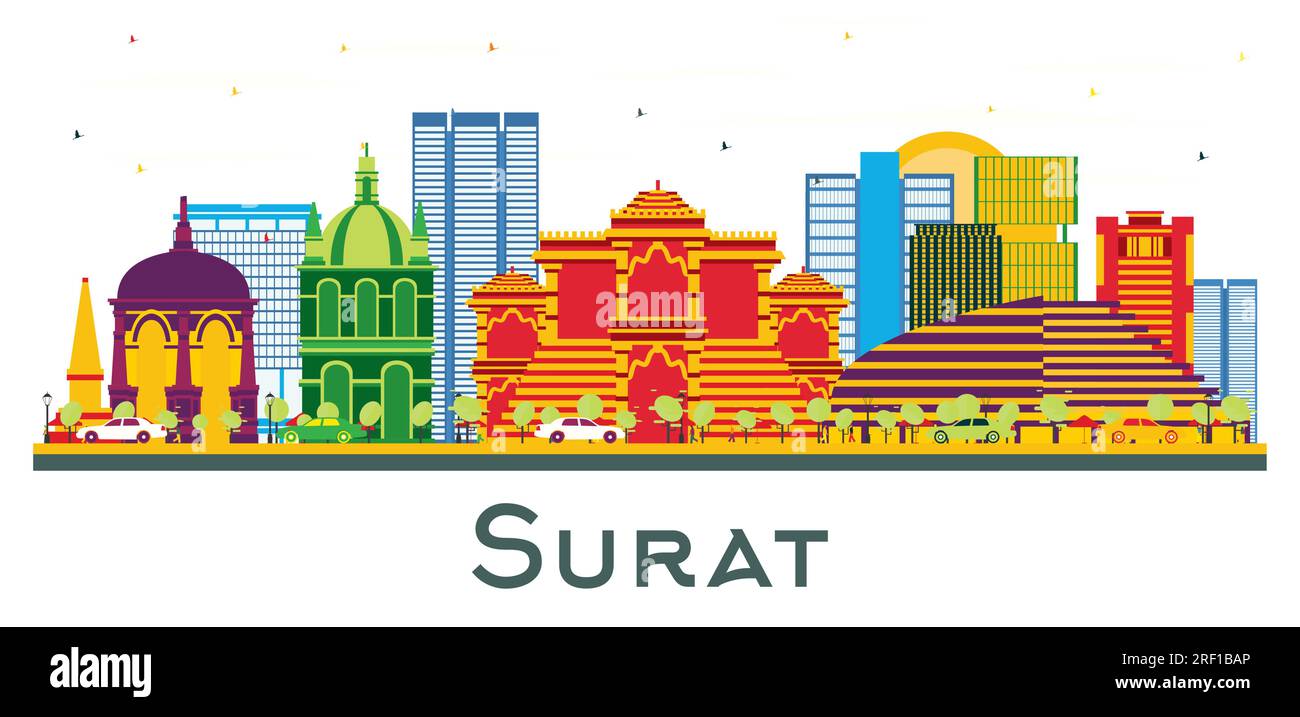 Surat India city Skyline with Color Buildings isolated on white. Vector ...