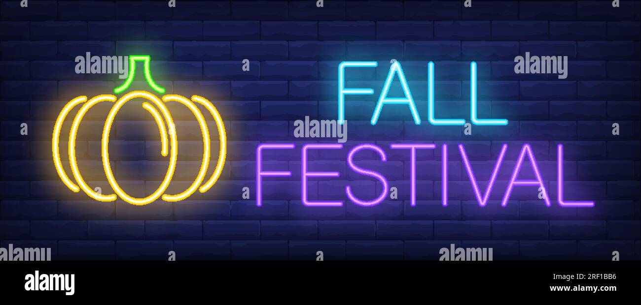 Fall festival neon text with pumpkin Stock Vector Image & Art - Alamy