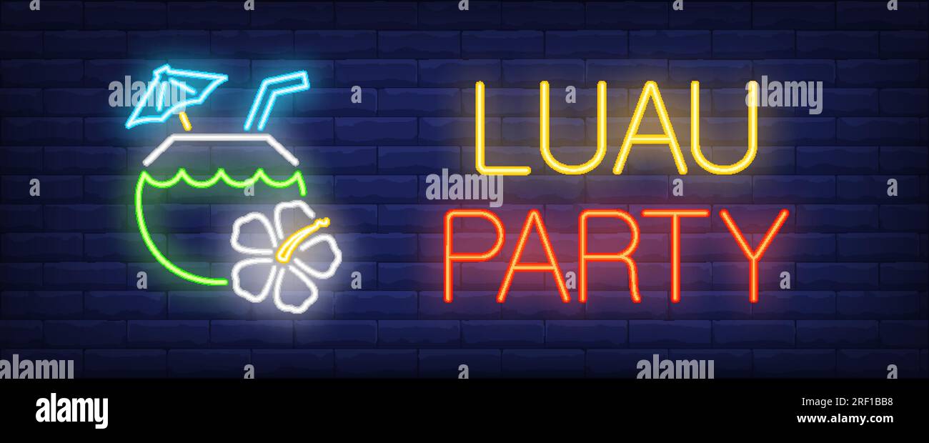 Luau party neon text with coconut cocktail Stock Vector Image & Art - Alamy