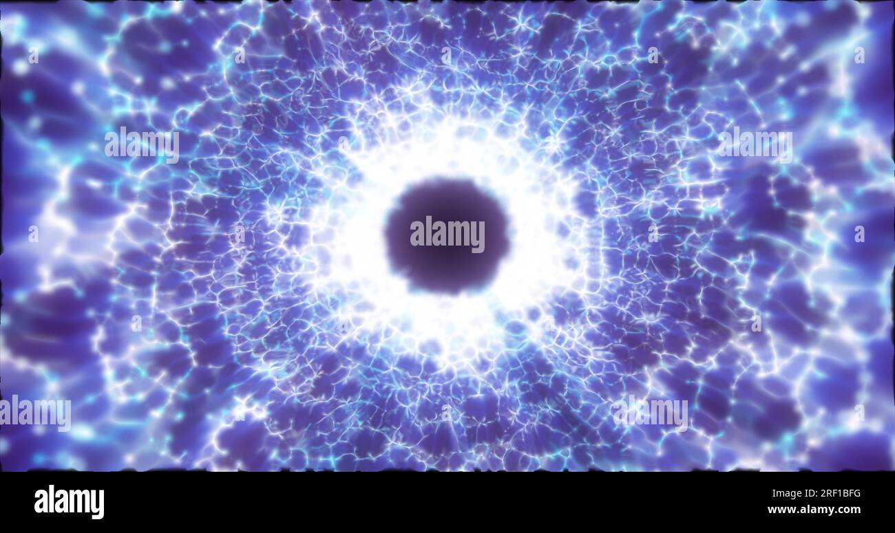 Abstract blue energy tunnel made of particles and a grid of high-tech ...