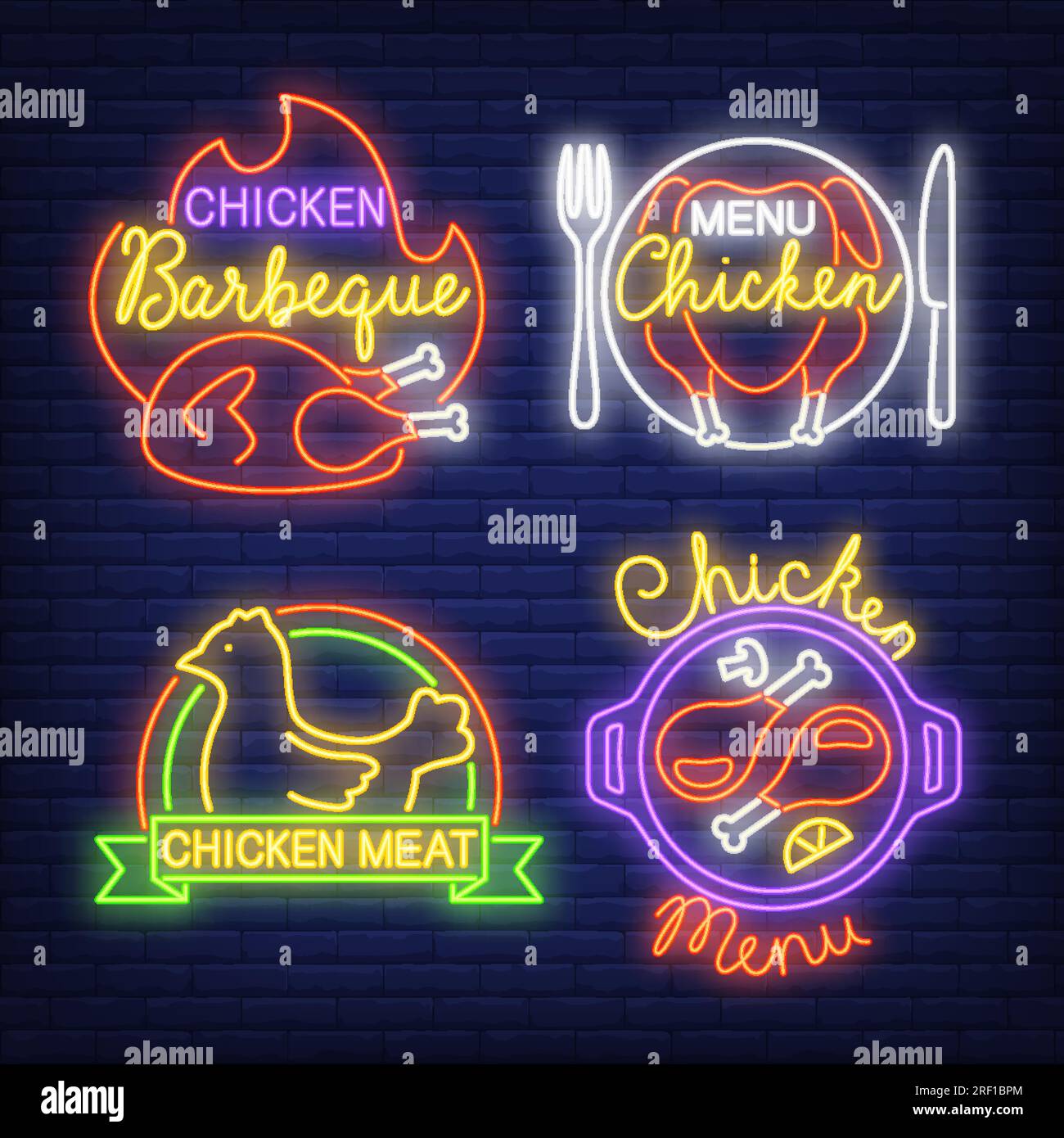 Chicken menu neon sign set Stock Vector Image & Art - Alamy
