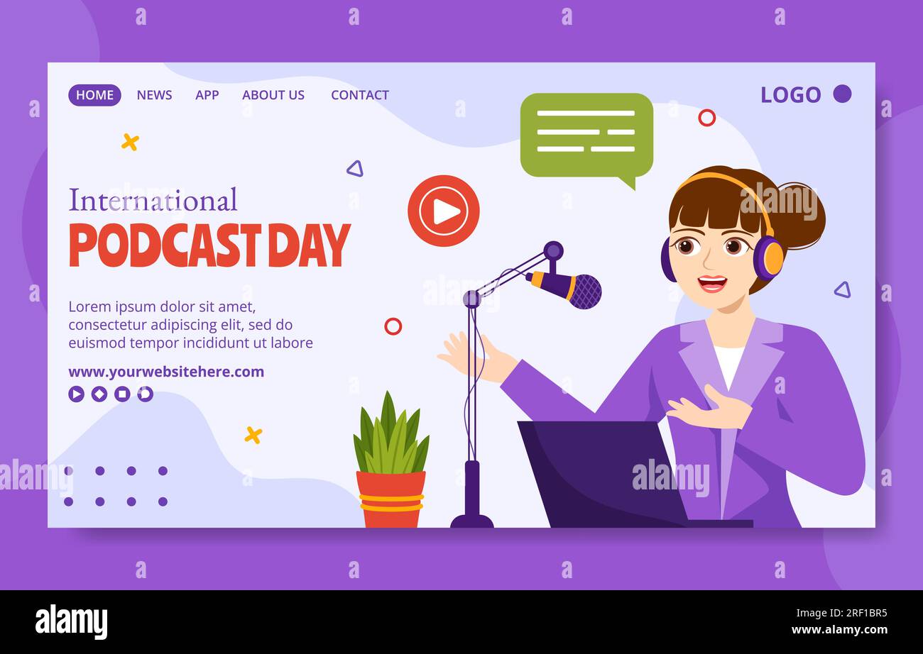 Podcast Day Social Media Landing Page Cartoon Hand Drawn Templates ...