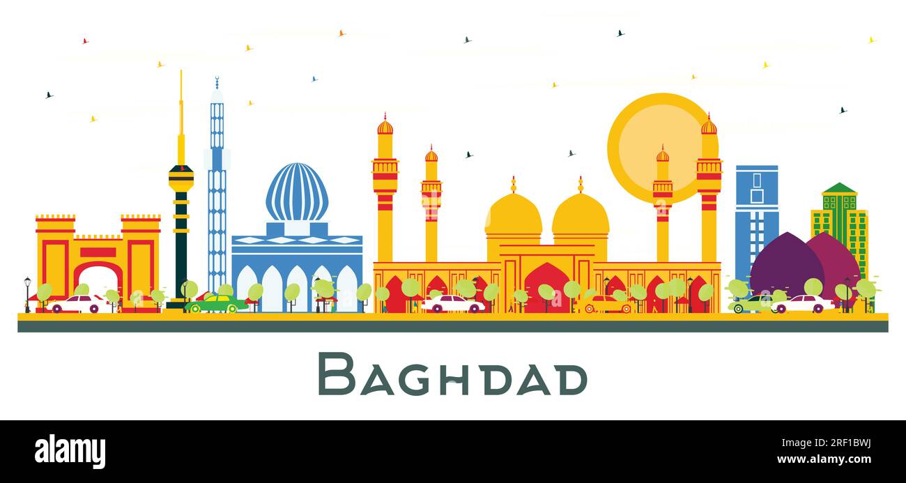 Baghdad Iraq city Skyline with Color Buildings isolated on white ...