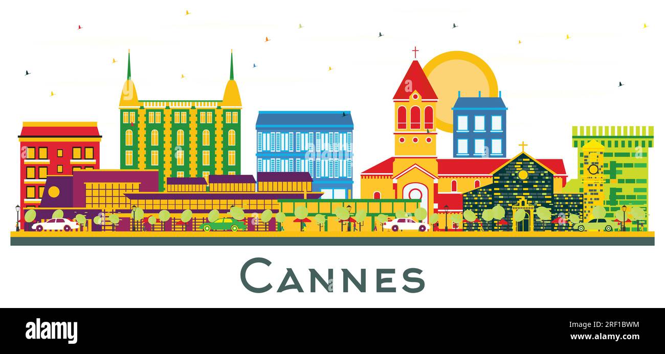 Cannes France city Skyline with Color Buildings isolated on white ...