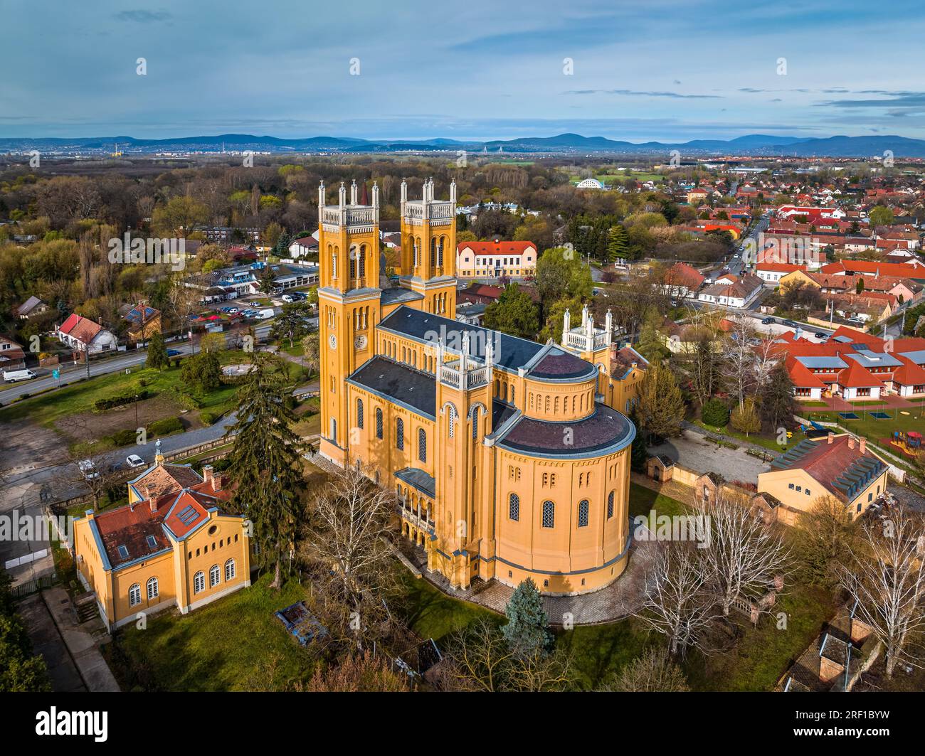 Fot, Hungary - Aerial view of the Roman Catholic Church of the ...
