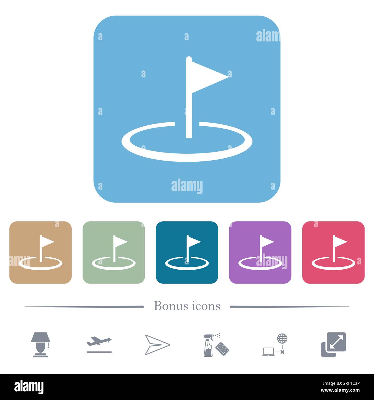 Golf flag white flat icons on color rounded square backgrounds. 6 bonus ...