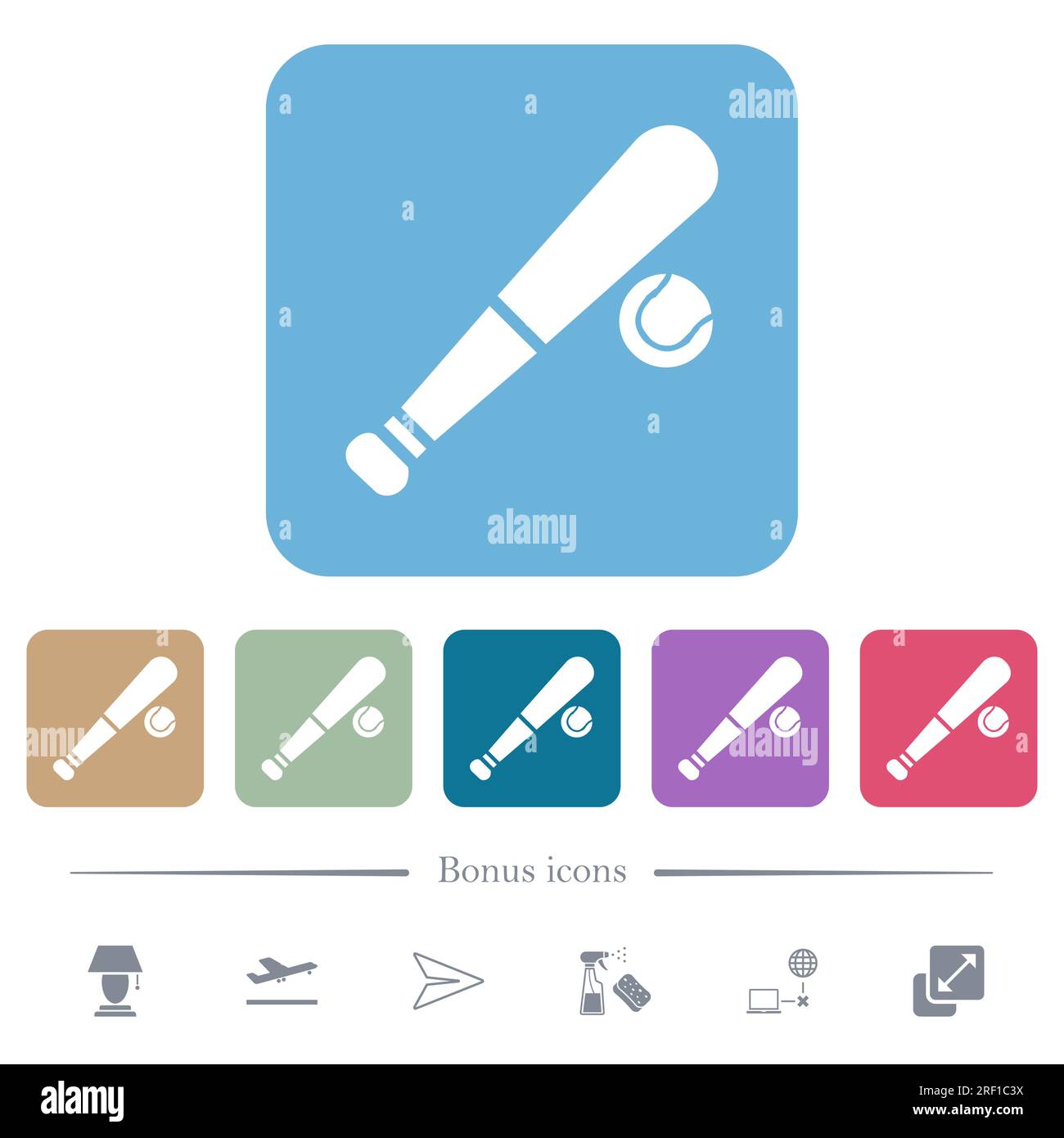 Baseball bat and ball white flat icons on color rounded square ...