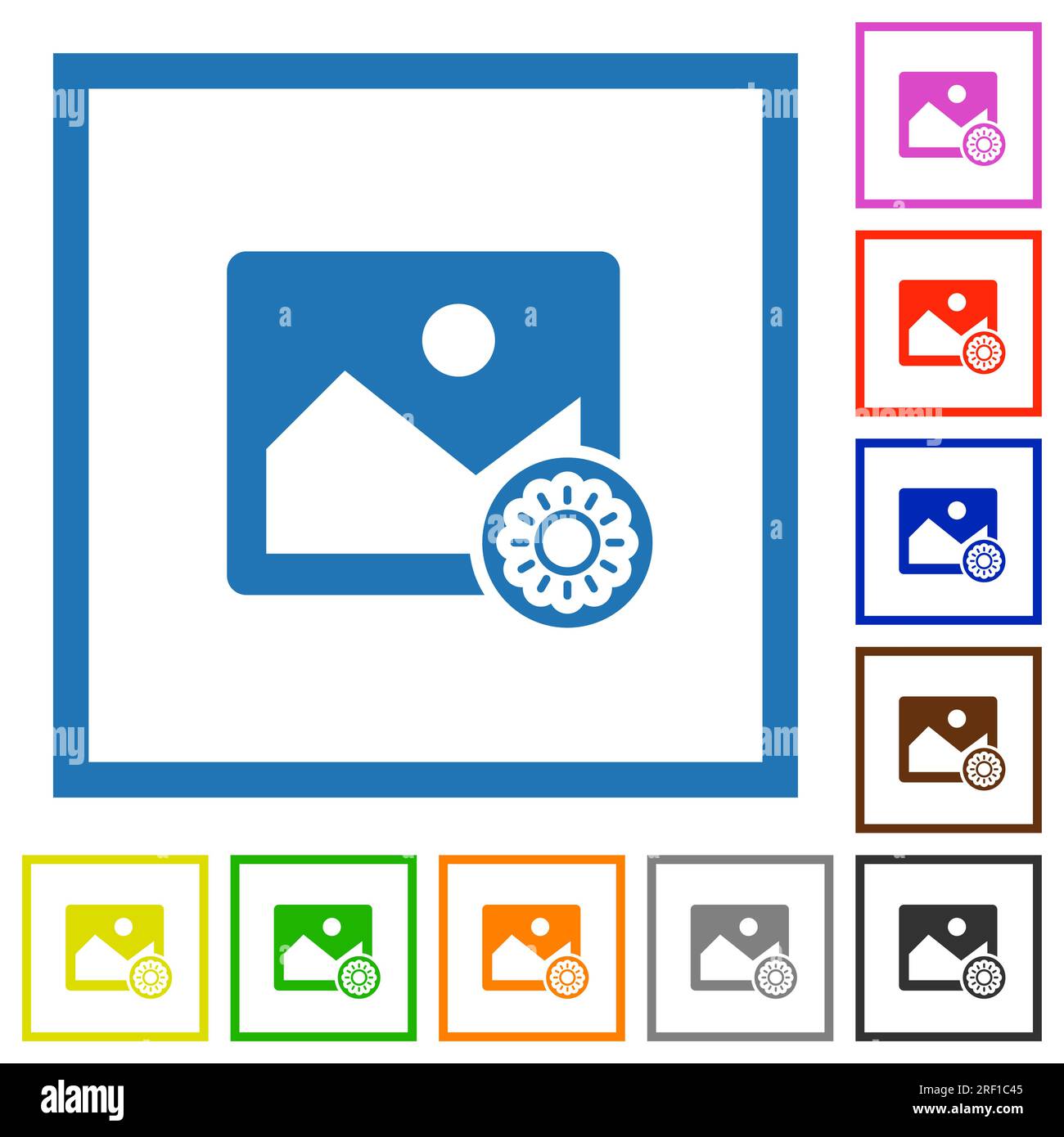 Image brightness flat color icons in square frames on white background ...