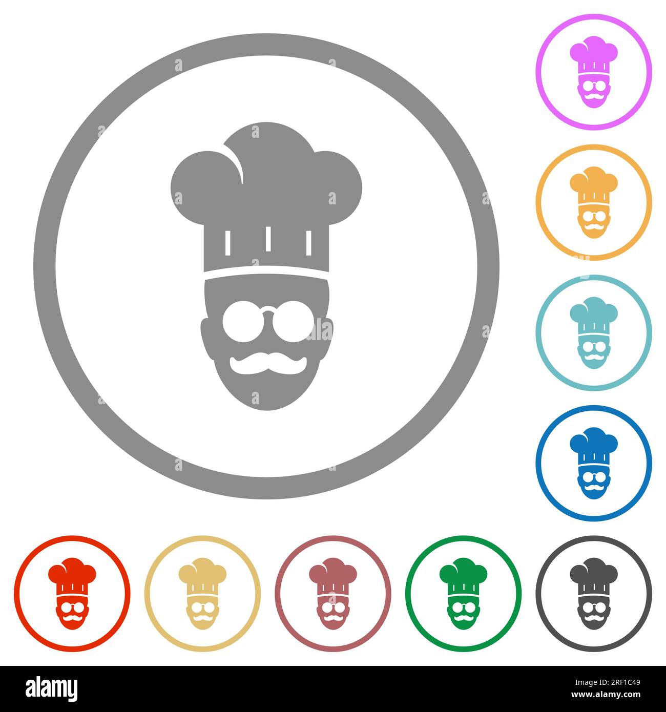 master chef with glasses and mustache flat color icons in round ...