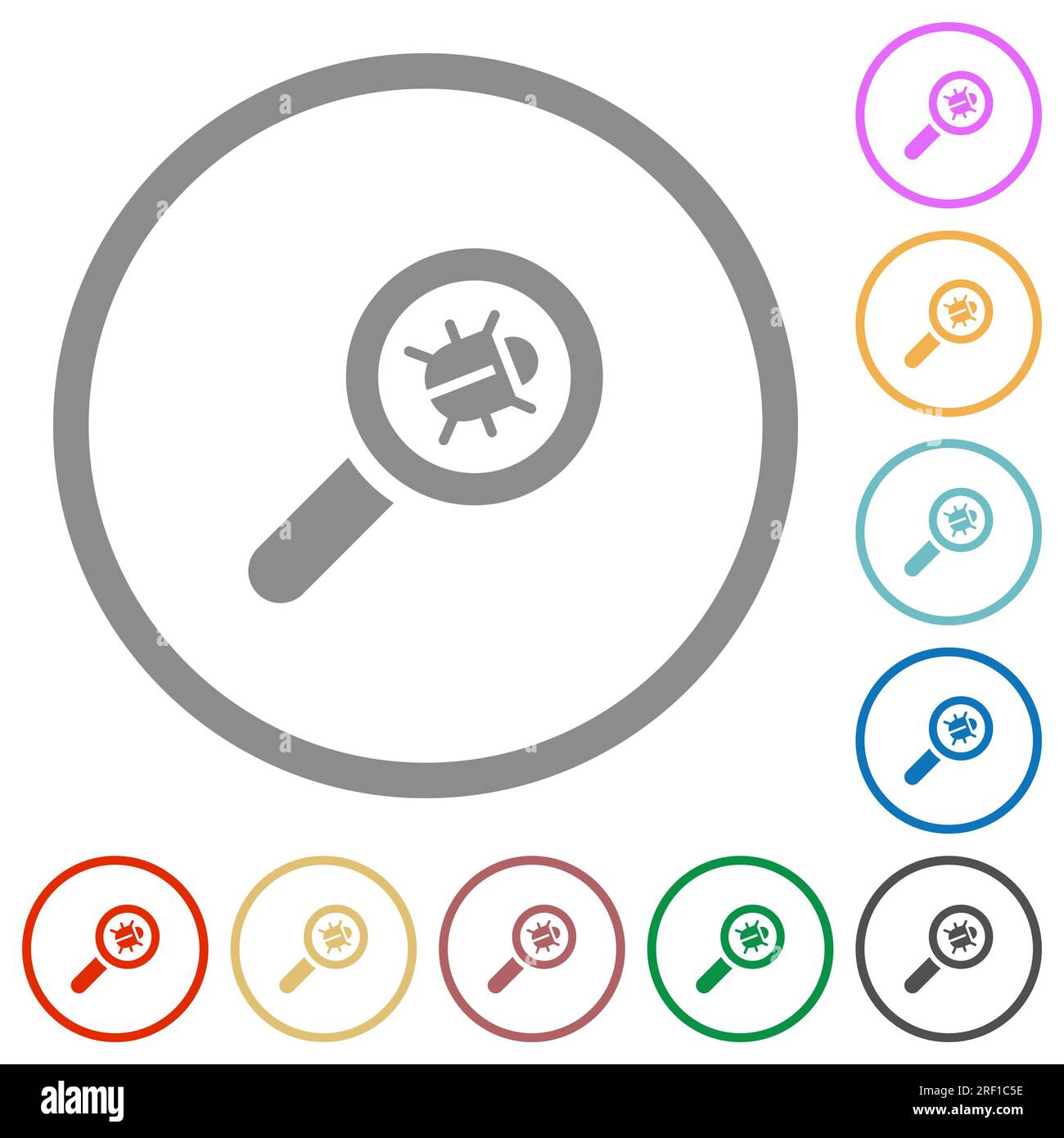 Bug tracking flat color icons in round outlines on white background ...