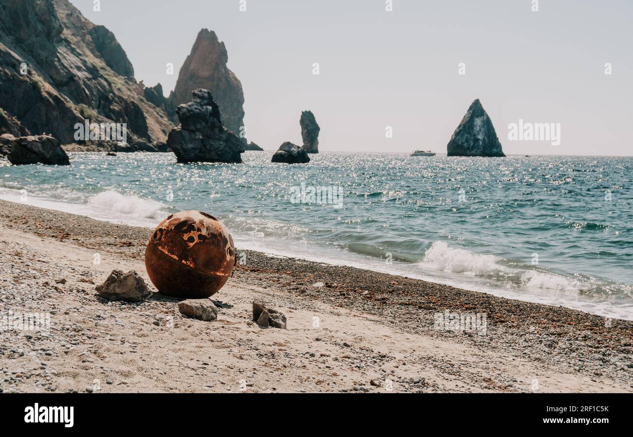 Old rusty sea mine on the beach Stock Photo - Alamy